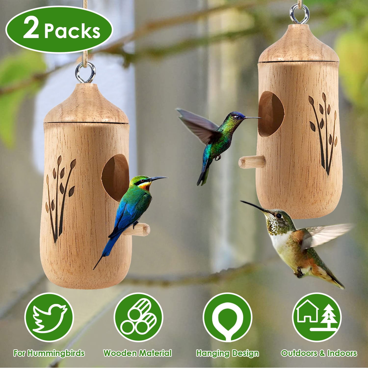 Hummingbird House, TeqHome 4.7 Inches Mini Bird House, Wooden Bird ...