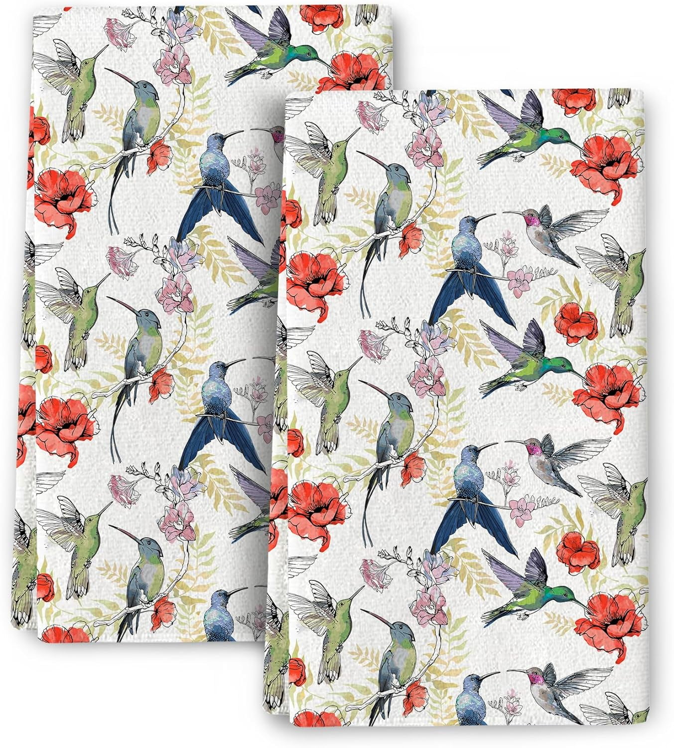 Hummingbird Kitchen Towels Decorative Set of 2 Summer Floral Dish ...