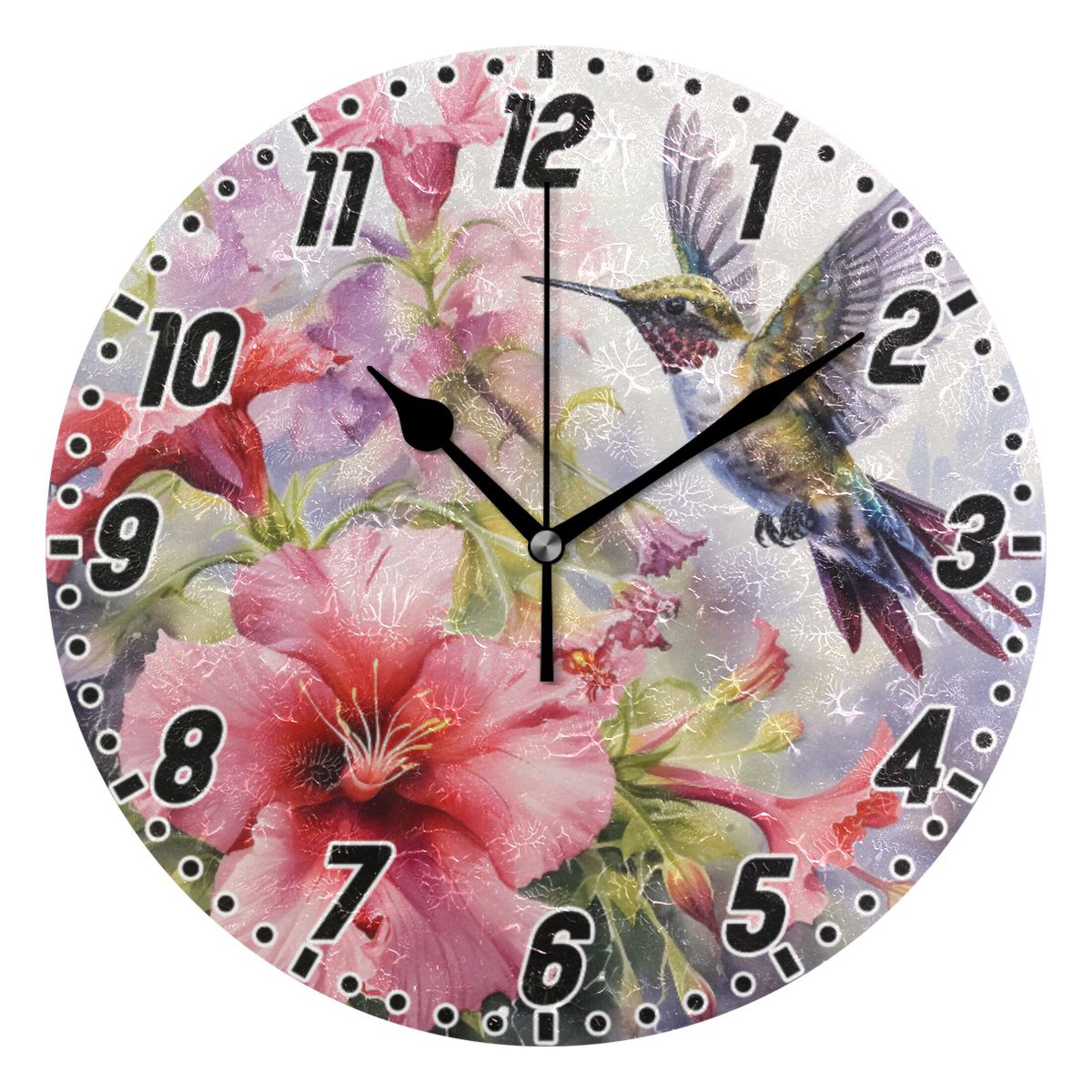 Hummingbird Lily Floral Wall Clock 9.8 inch Battery Operated Clocks Non ...