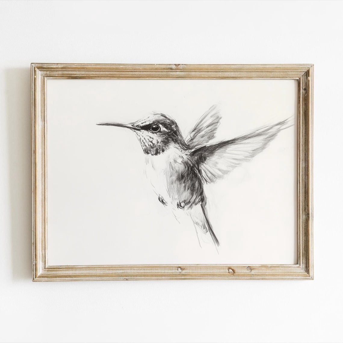 Hummingbird Line Art Monochrome Wall Art, Stretched Canvas Size 12x18 ...