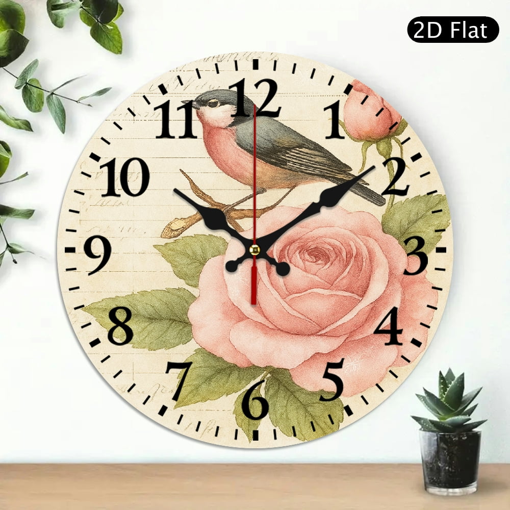 Hummingbird Love Birds Roses Flowers Wall Clock Silent Non Ticking Wall ...