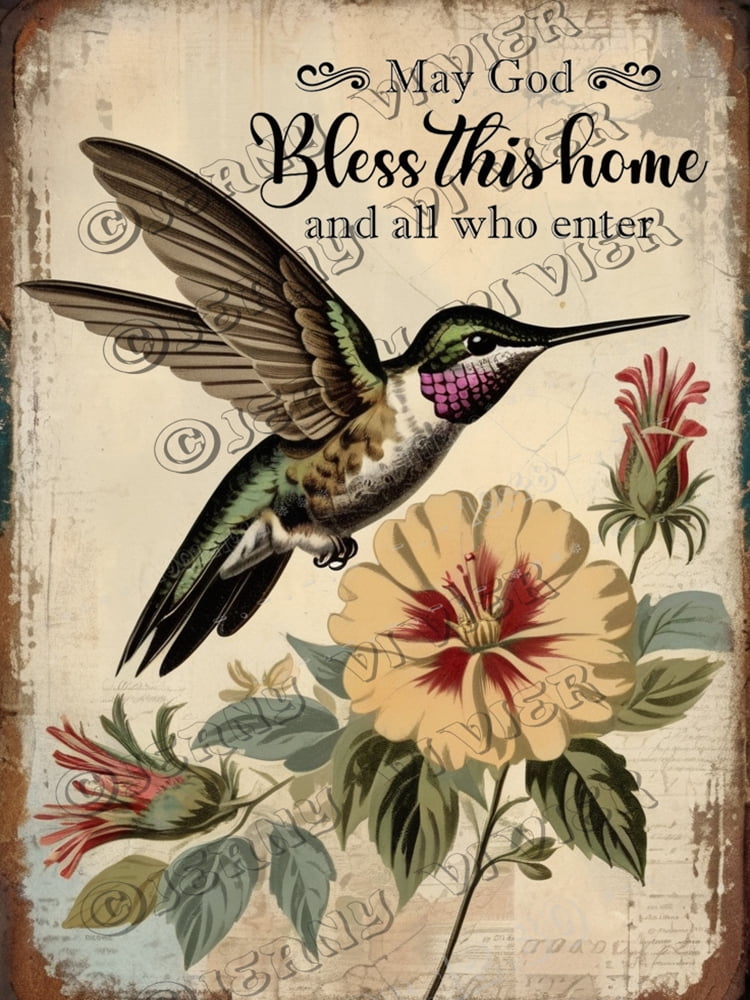 Hummingbird May God Bless This Home and All Who Enter Vintage Aluminum ...