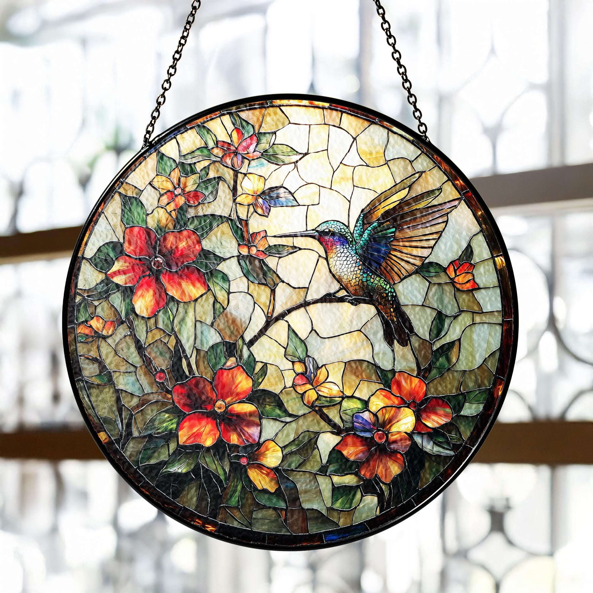 Hummingbird Memorial Stained Glass Suncatcher Floral Window Decor ...