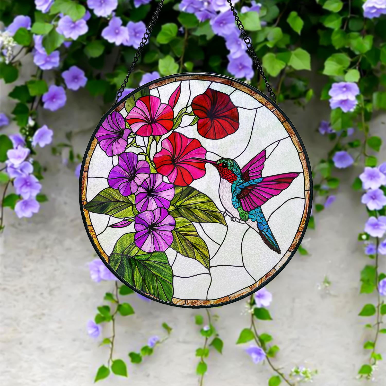 Hummingbird & Morning Glory Stained Glass Suncatcher – Window Hanging ...