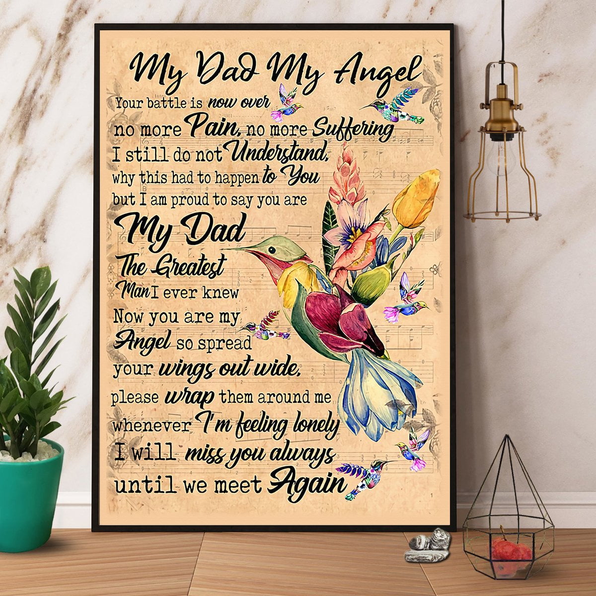 Hummingbird My Dad My Angel Father Gift Paper Poster No Frame Matte ...