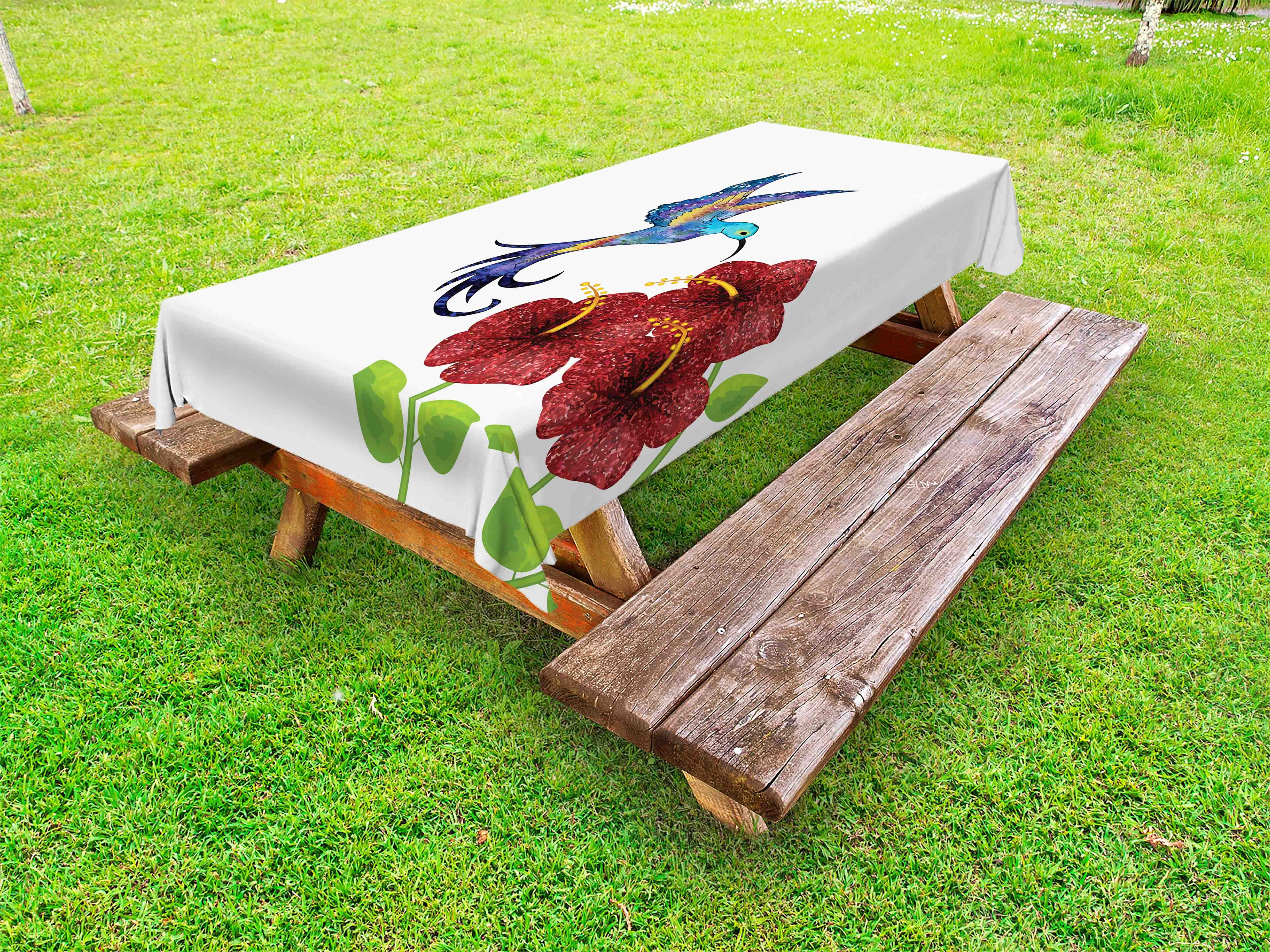 Hummingbird Outdoor Tablecloth, A Hummingbird in Flower Garden Fantasy ...