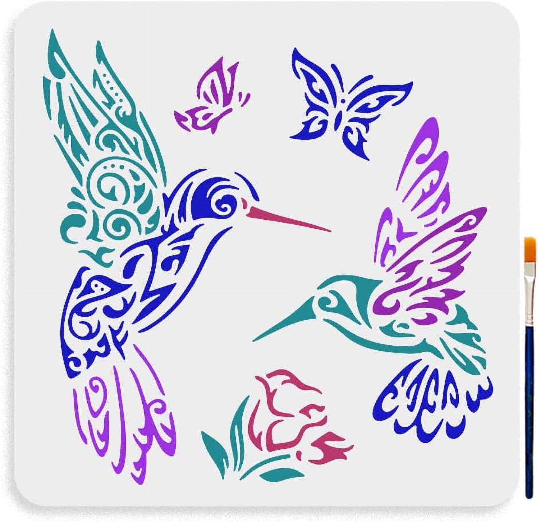 Hummingbird Pattern Stencil 11.8×11.8inch Large Decorative Hummingbird ...