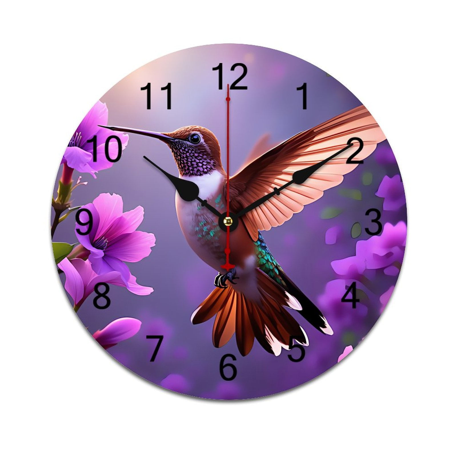 Hummingbird Pink Flowers Word Saying Big Wall Clock Home Decor Art ...