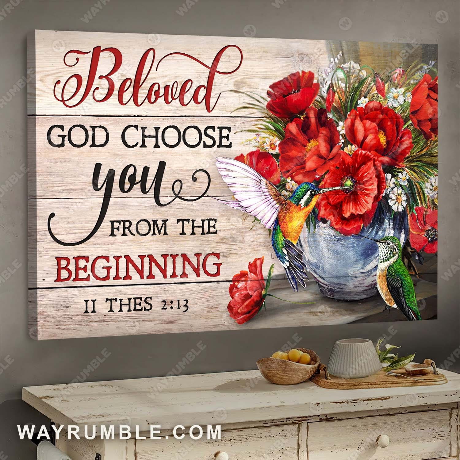 Hummingbird, Poppy Flower Painting, Still Art, Beloved God Choose You ...