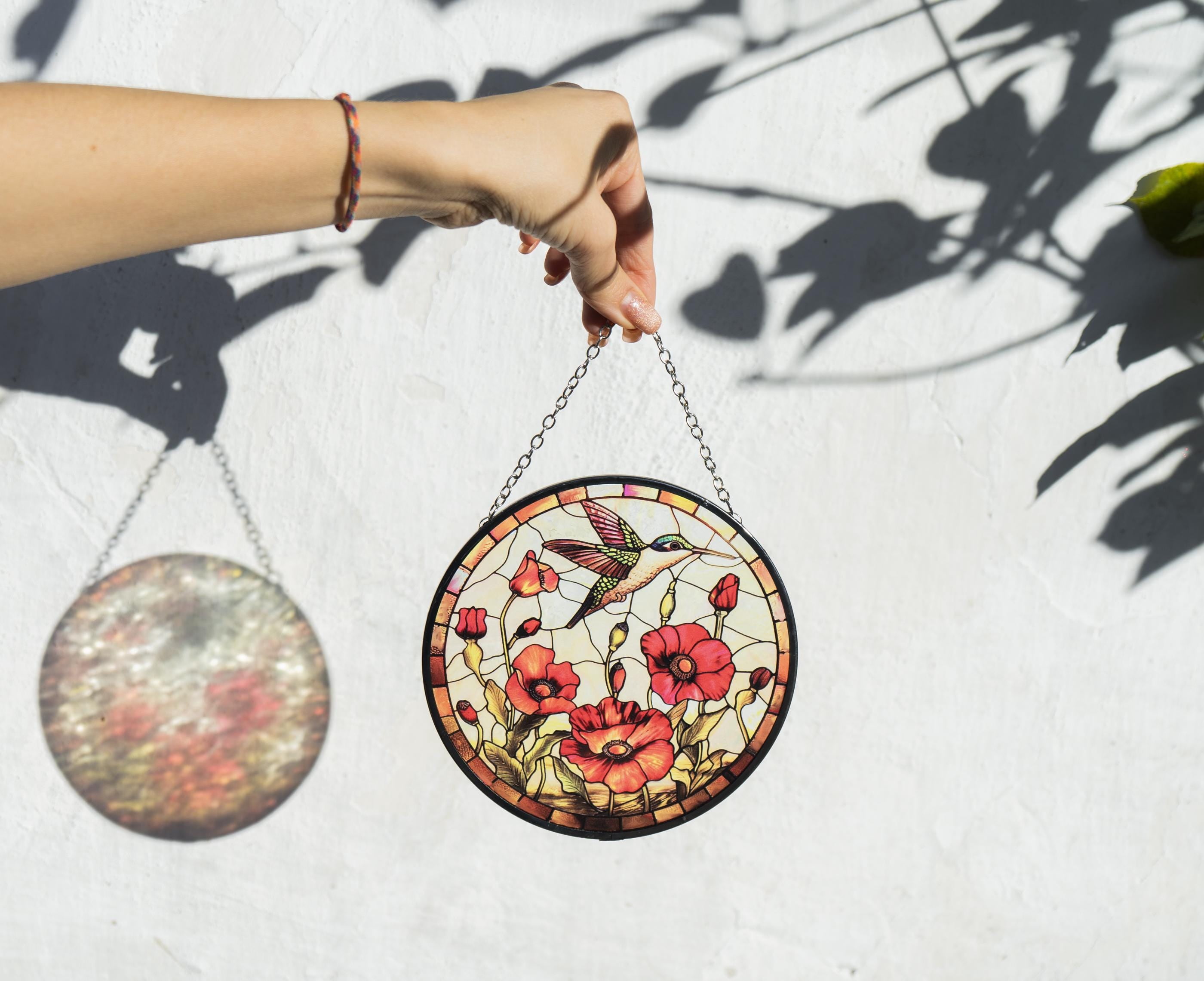Hummingbird Poppy Flower Stained Glass Suncatcher Nature Inspired ...