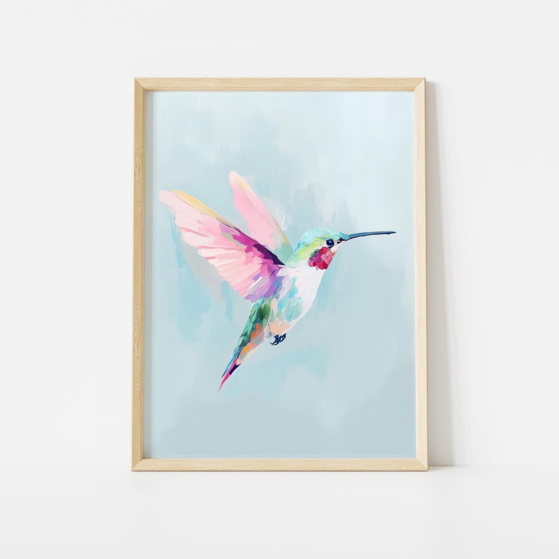 Hummingbird Poster Pastel Bird Wall Art Colorful Flying Bird Nature ...