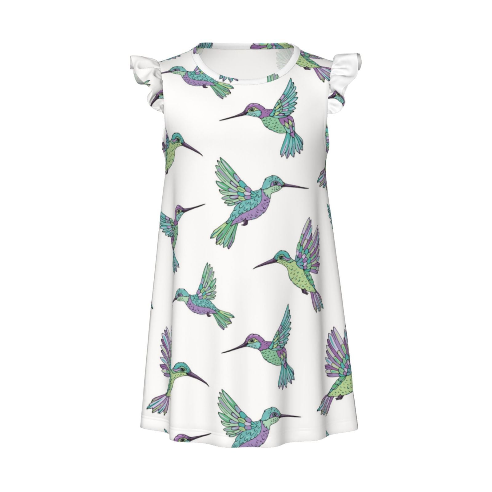 Hummingbird Print White Girls Nightgowns, Pajamas for Girls, Soft ...