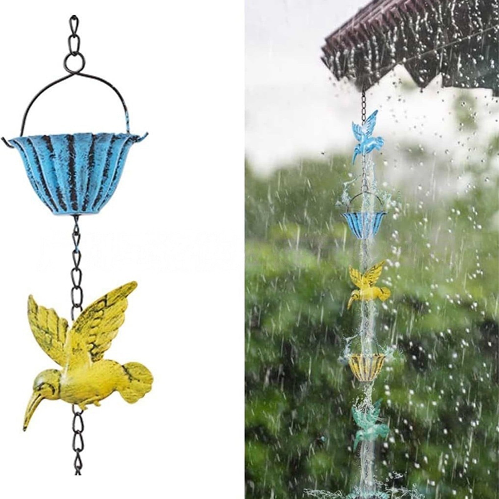 Hummingbird Rain Chain Outdoor Garden Decors Windchimes Water Catchers ...