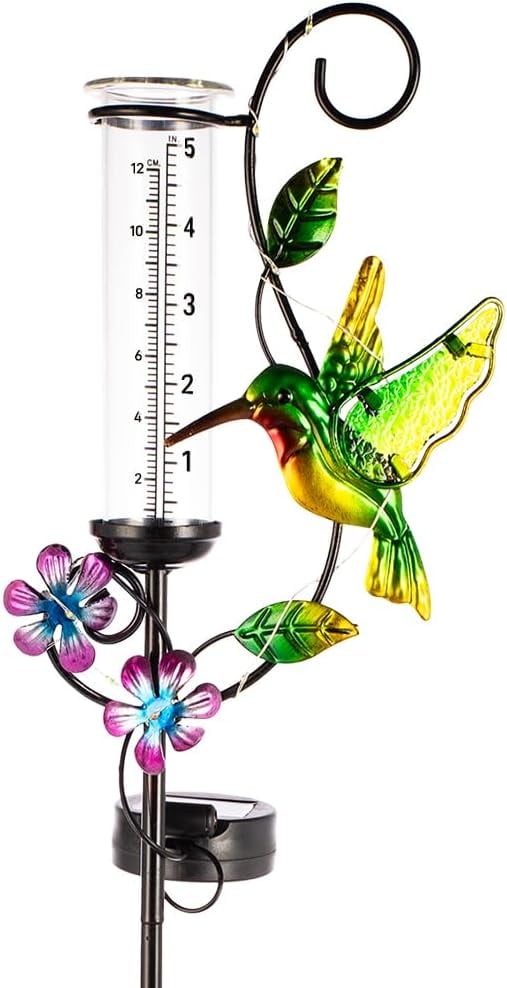 Hummingbird Rain Gauge with 5 Inch Glass Tube, Solar Rain Gauge with ...