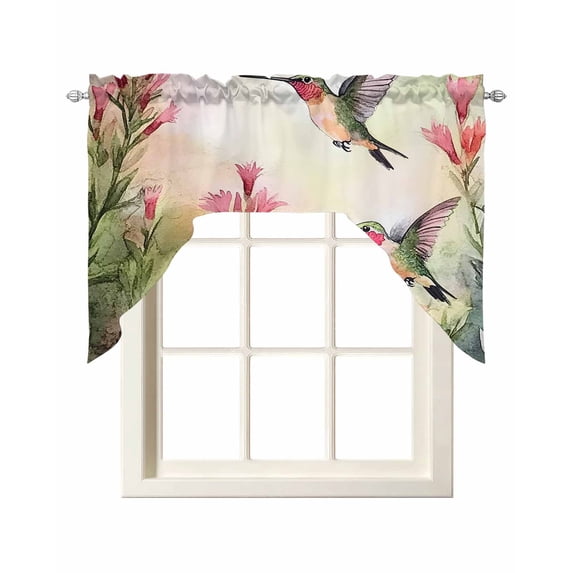 Hummingbird Red Floral Kitchen Swag Valance for Window, Rod Pocket ...