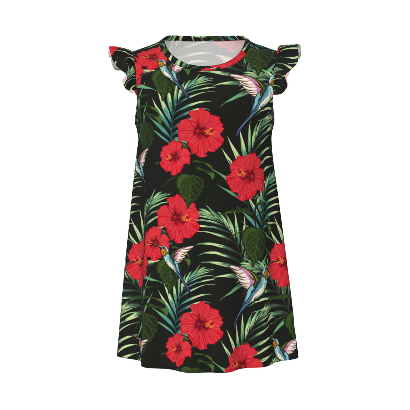 Hummingbird Red Hibiscus Girls Nightgowns, Flutter Sleeve Pajamas ...