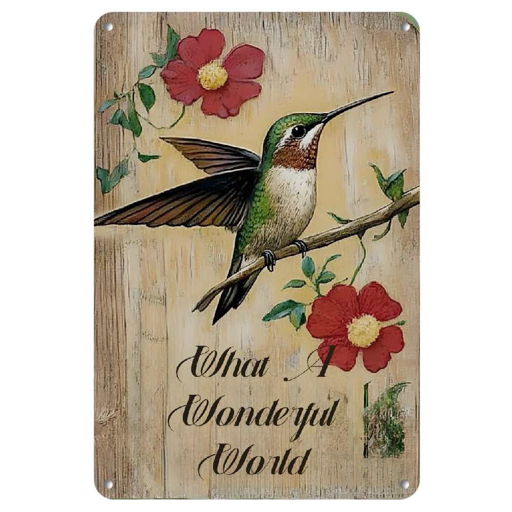 Hummingbird & Roses Metal Wall Art, 12x8 Inch Frameless Tinplate ...