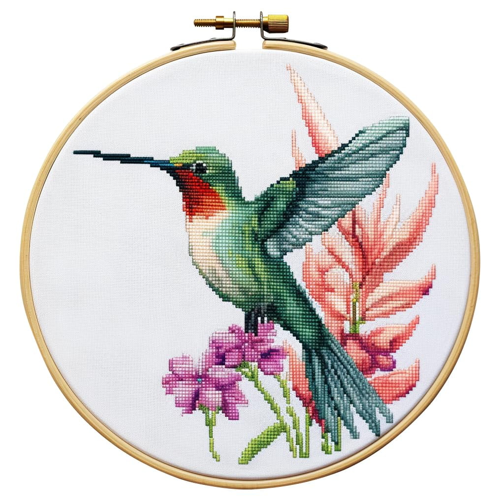 Hummingbird Round Shape Stamped Cross Stitch Kits for Beginners Easy ...