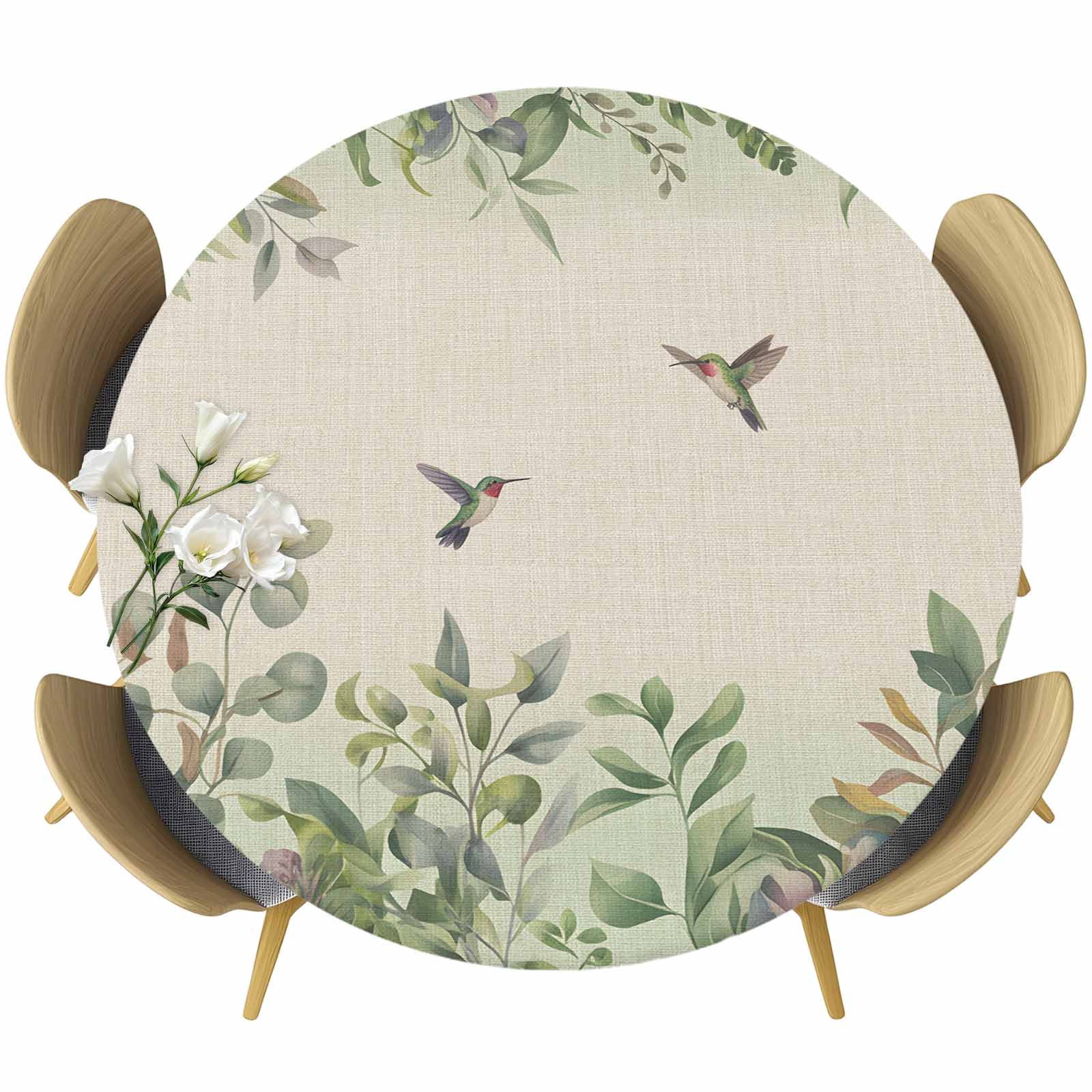 Hummingbird Round Tablecloth 45-54 Inch Round Fitted Table Cloth with ...