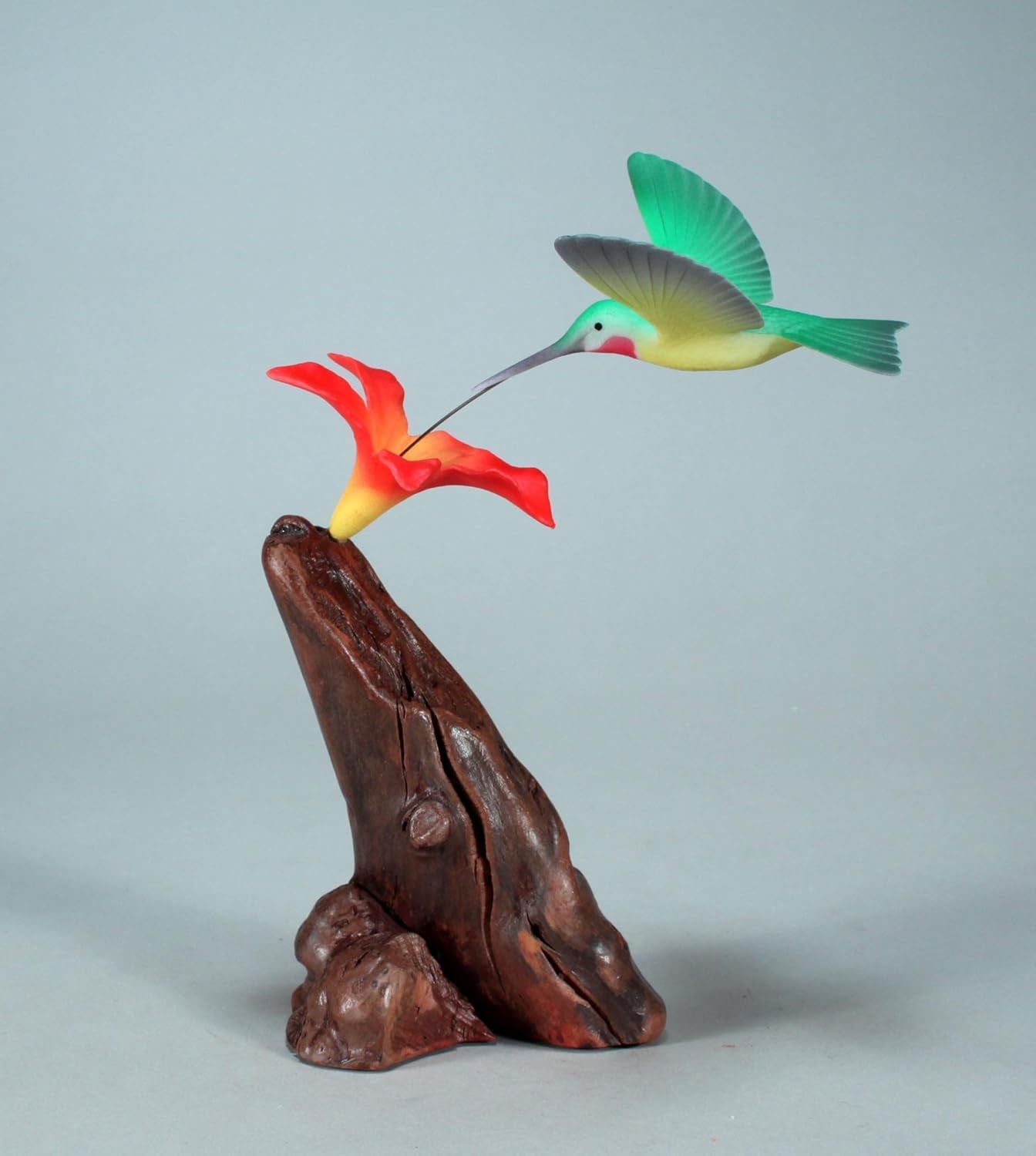 Hummingbird Sculpture by John Perry with Red Flower Statue Airbrushed ...