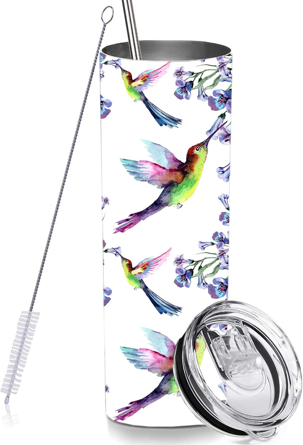 Hummingbird Skinny Tumble with Lid and Straw, 20 OZ Stainless Steel ...