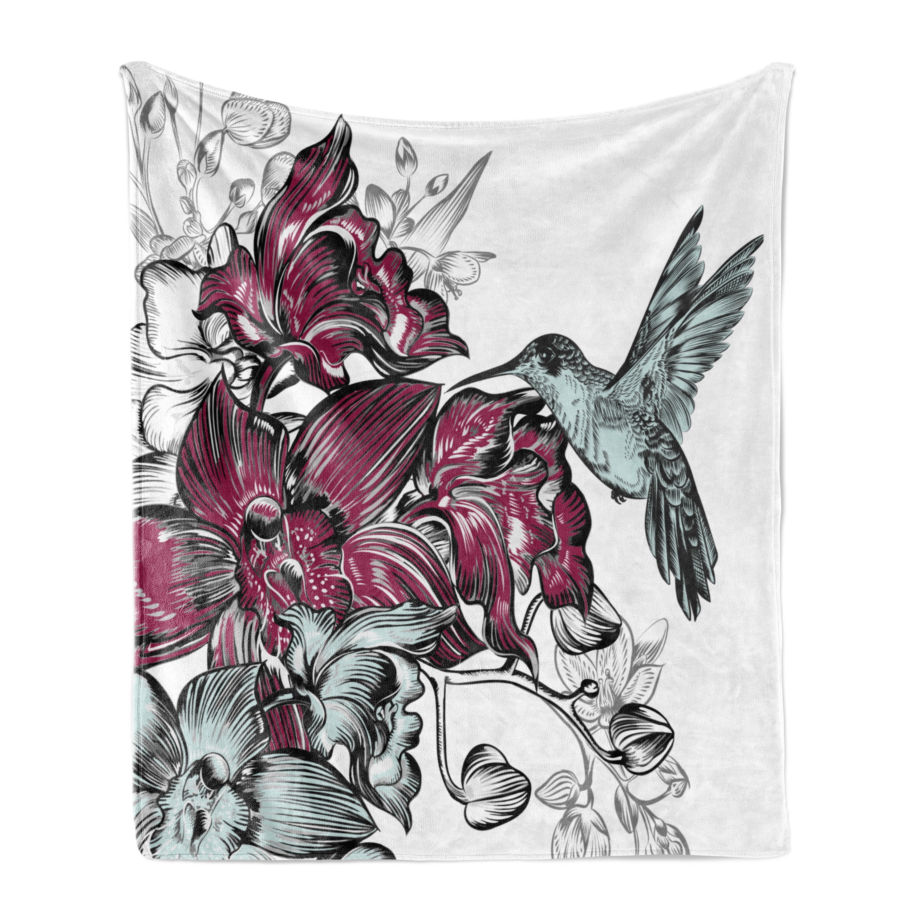 Hummingbird Soft Flannel Fleece Throw Blanket, Orchid Flowers Bouquet ...