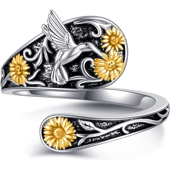 Hummingbird Spoon Ring 925 Sterling Silver Hummingbird Sunflower ...