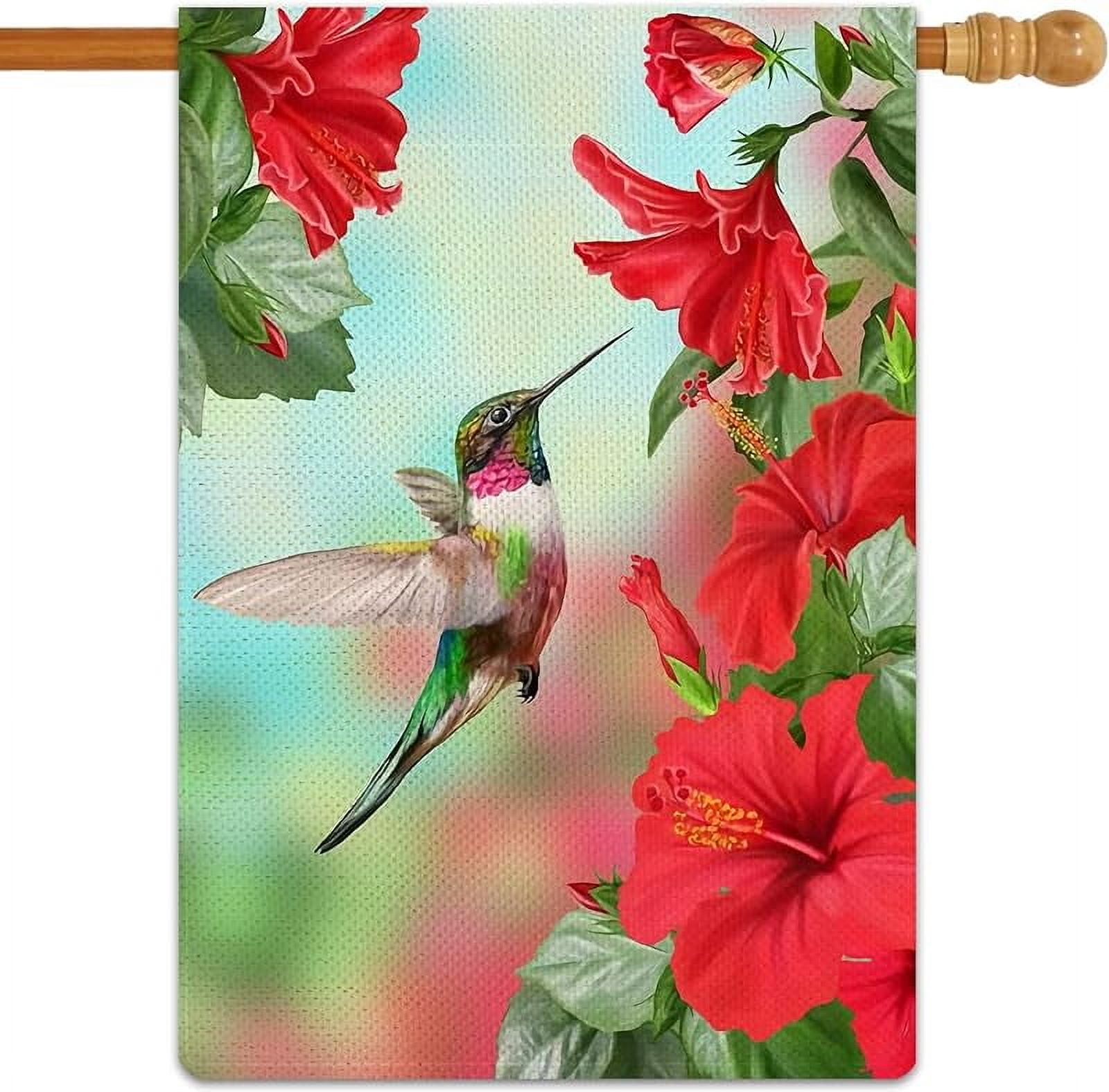 Hummingbird Spring Summer Garden Flag Red Hibiscus Small Garden Flag ...