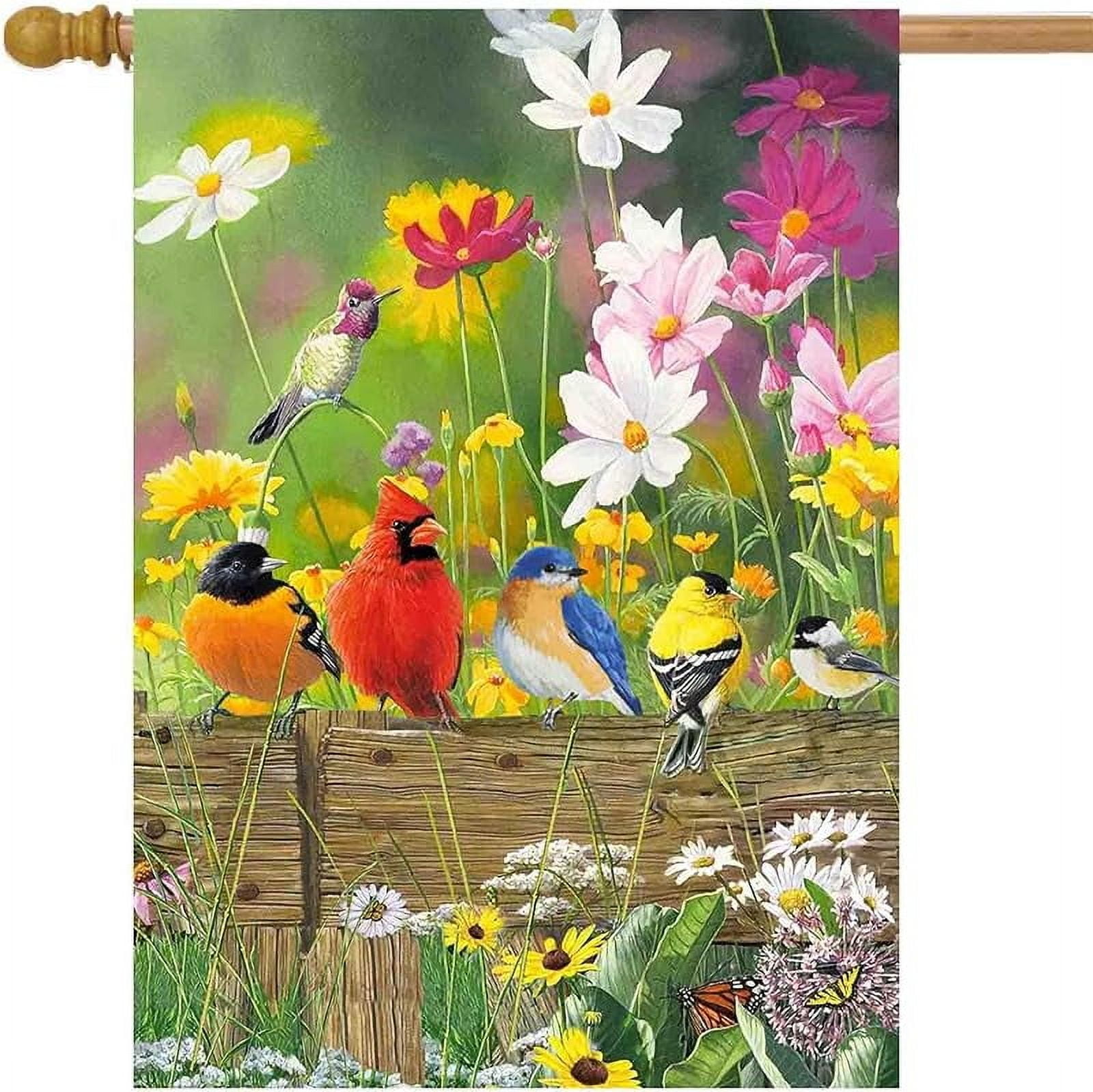 Hummingbird Spring Summer House Flag Birds Floral Garden Flags 28x40 ...