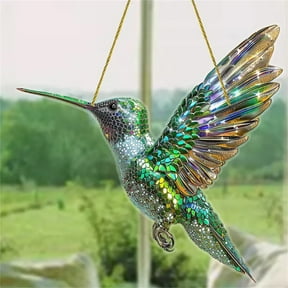 Large Hummingbird Pair Bird Suncatcher 8x8" Stained Glass Effect ...