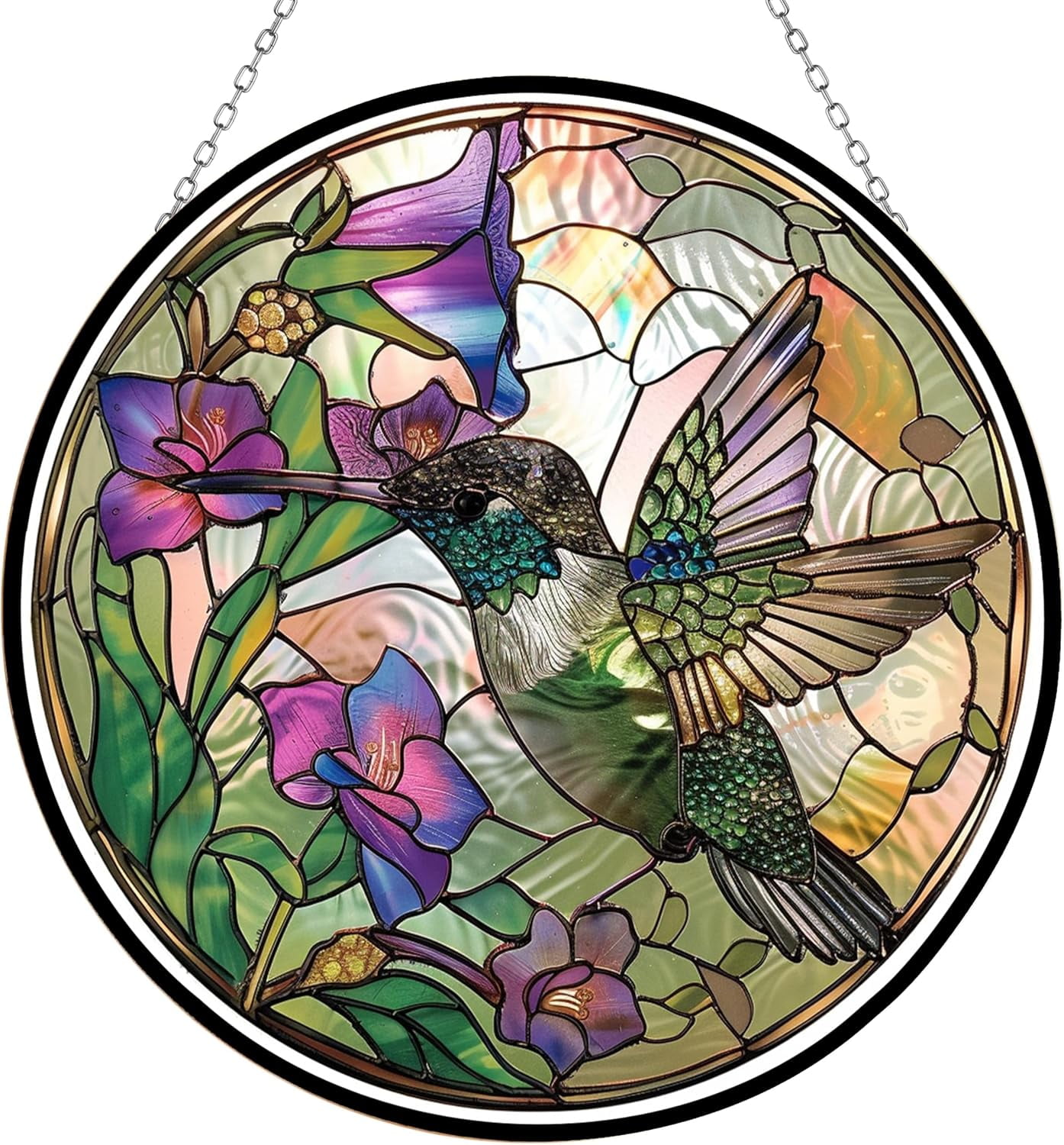 Hummingbird Stained Glass Sun Catcher with Mountain Stained Glass ...