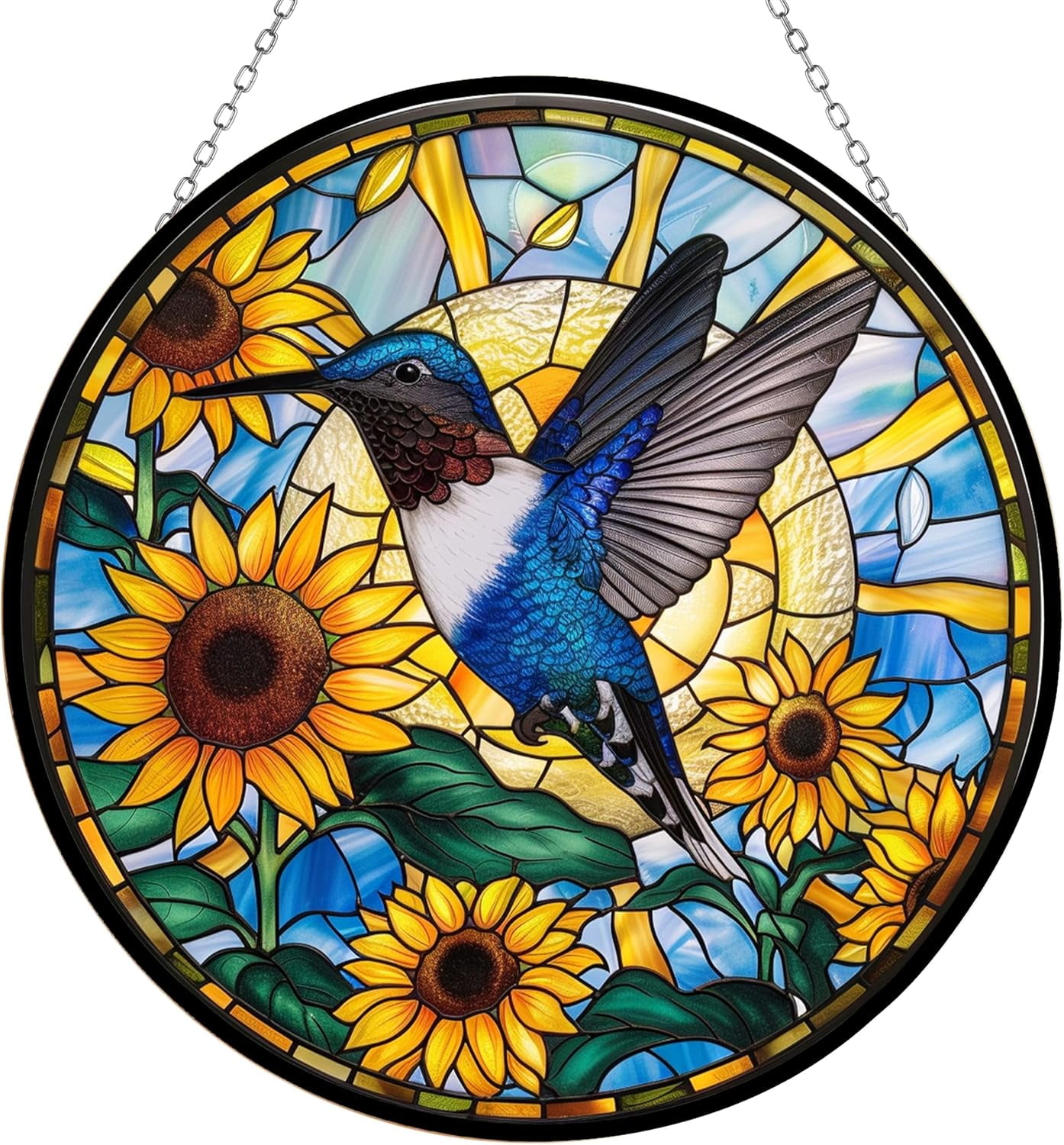 Hummingbird Stained Glass Sun Catcher with Mountain Stained Glass ...