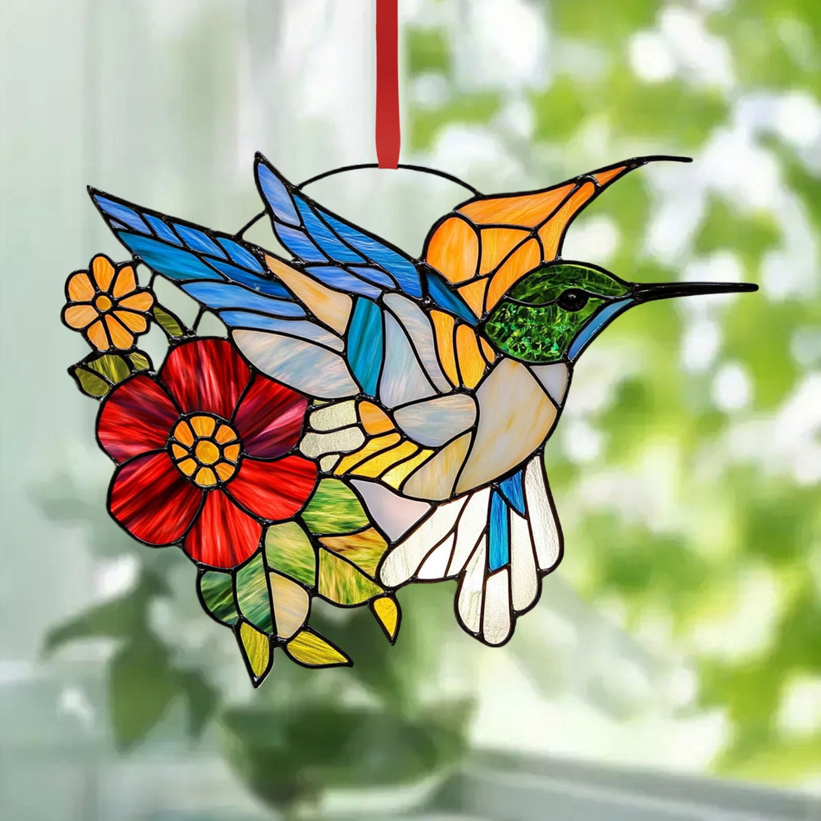 Hummingbird Stained Glass Suncatcher - Acrylic Window Hanging Ornament ...
