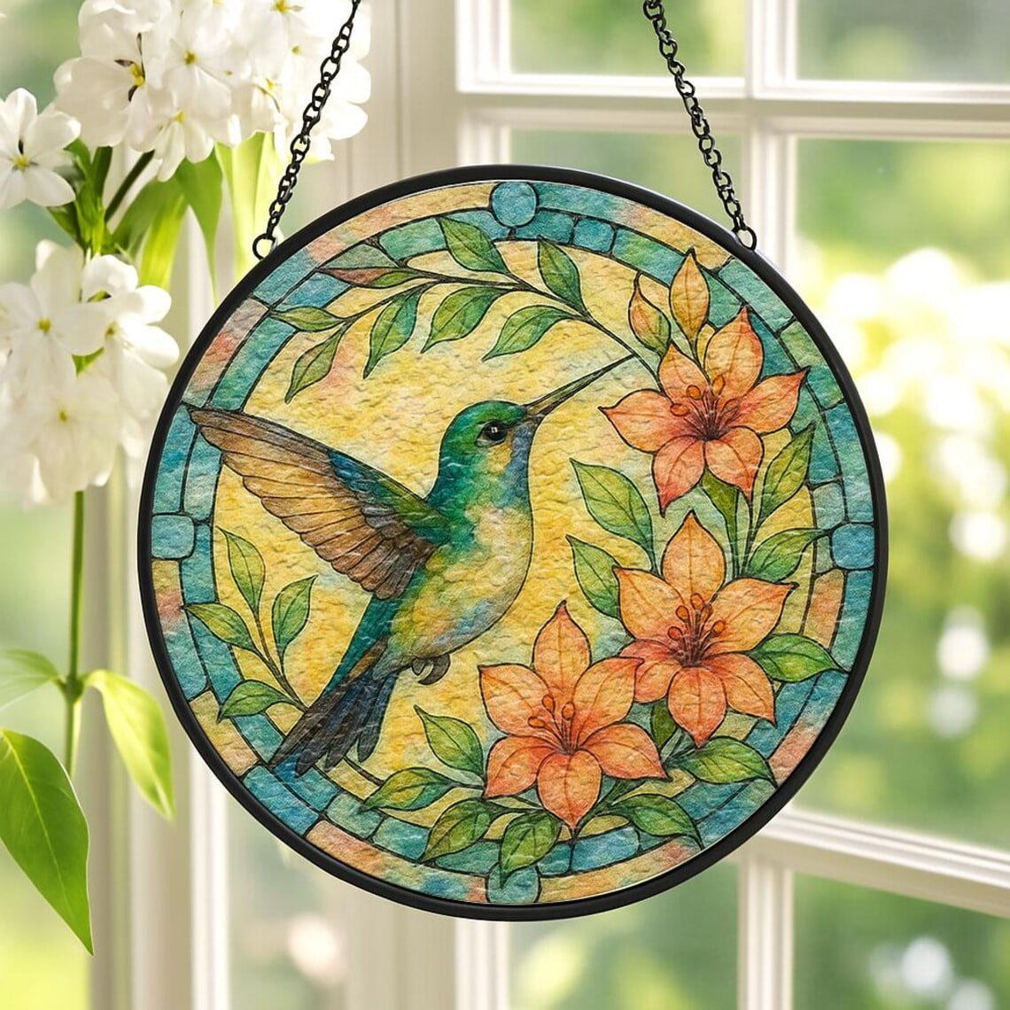 Hummingbird Stained Glass Suncatcher, Hummingbird Window Hanging, Bird ...