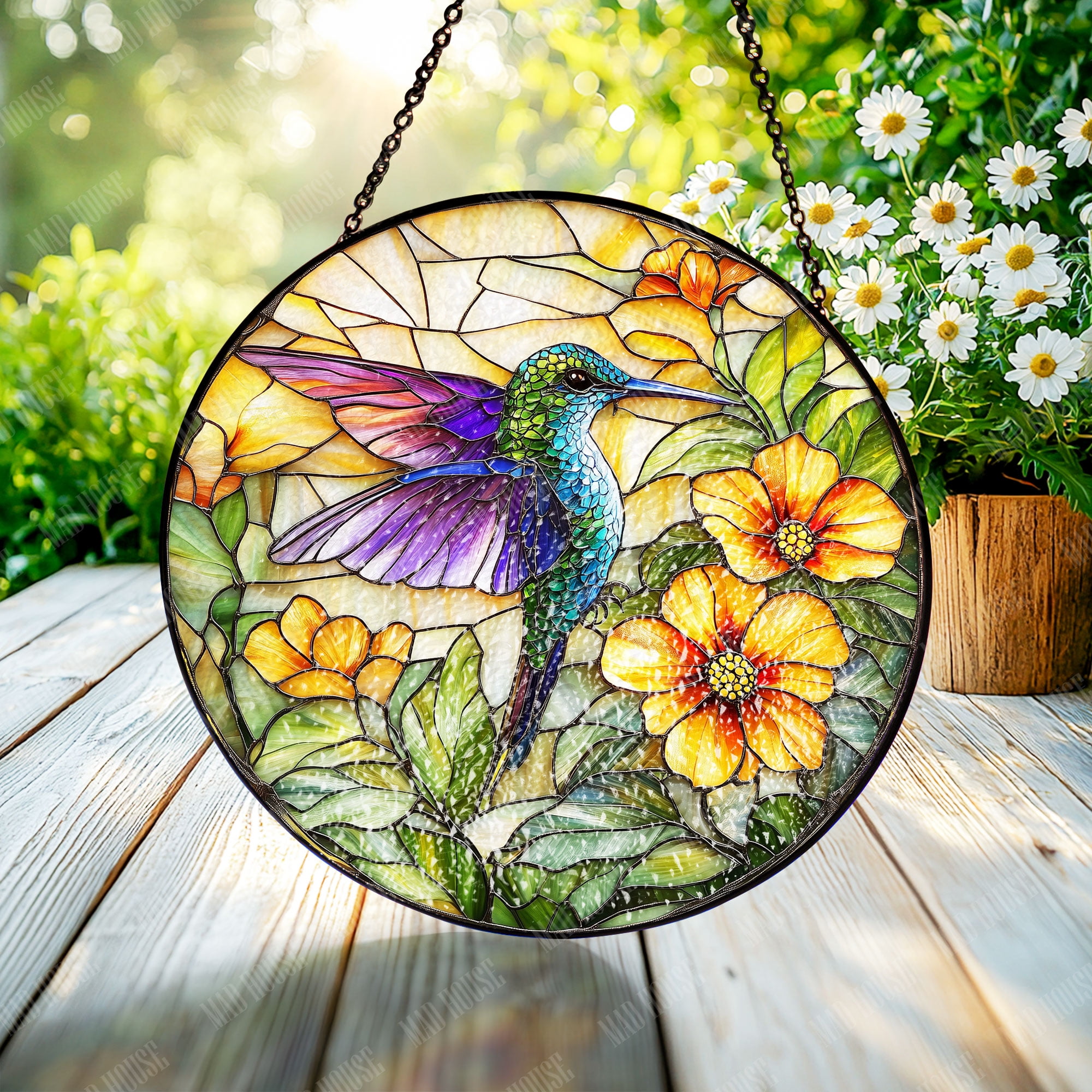 Hummingbird Stained Glass Window Decor, Floral Orchid Suncatcher ...