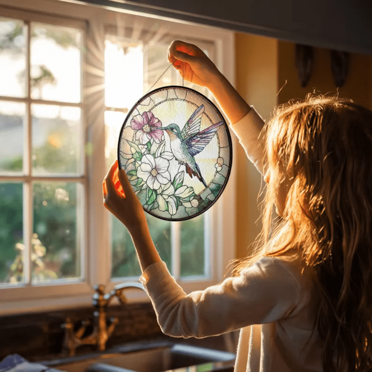 Hummingbird Stained Glass Window Hanging, Handmade Suncatcher, Multiple ...