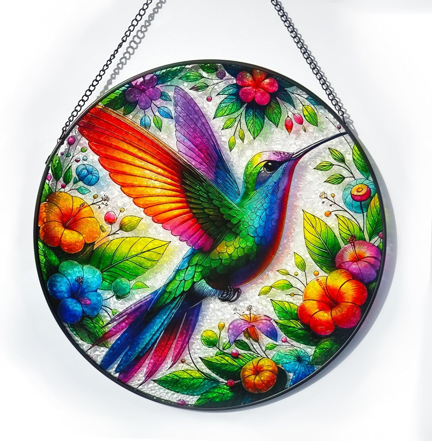 Hummingbird Stained Glass Window Hangings, Hand-Painted Hummingbird ...