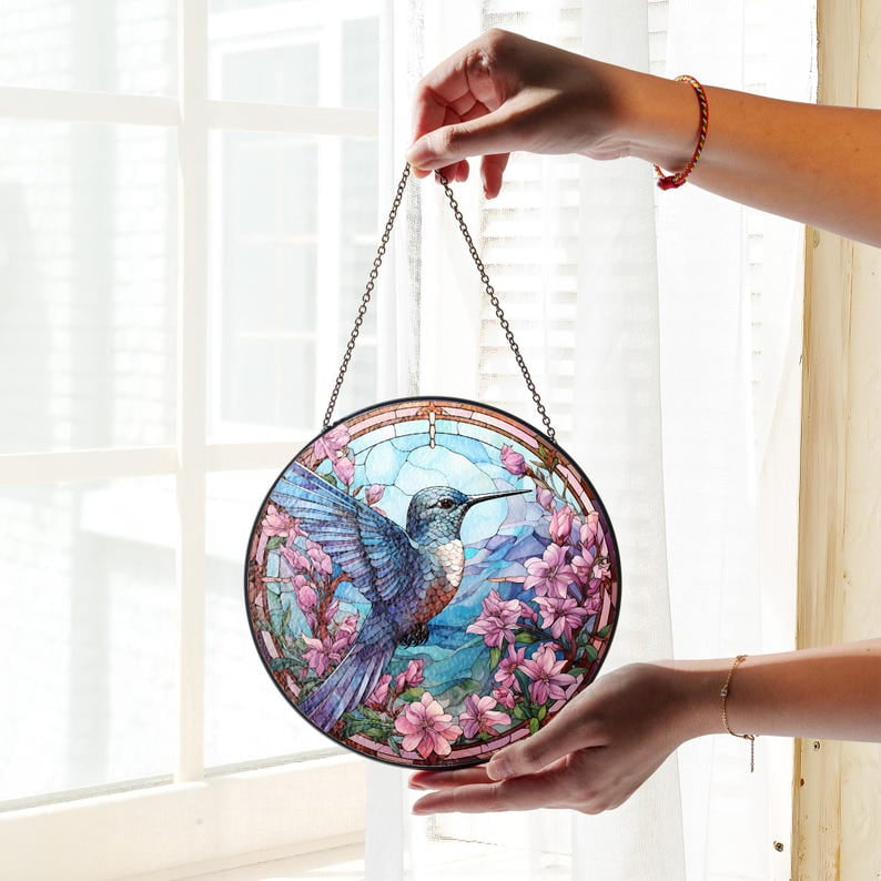 Hummingbird Stained Glass Window Hangings, Hummingbird Suncatcher, Bird ...