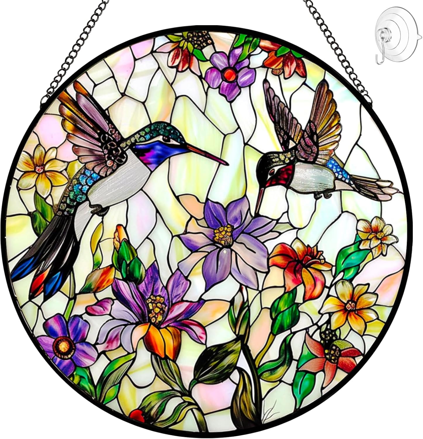 Hummingbird Sun Catcher Stained Glass Window Hanging - Wildflower and Bird Suncatchers for ...