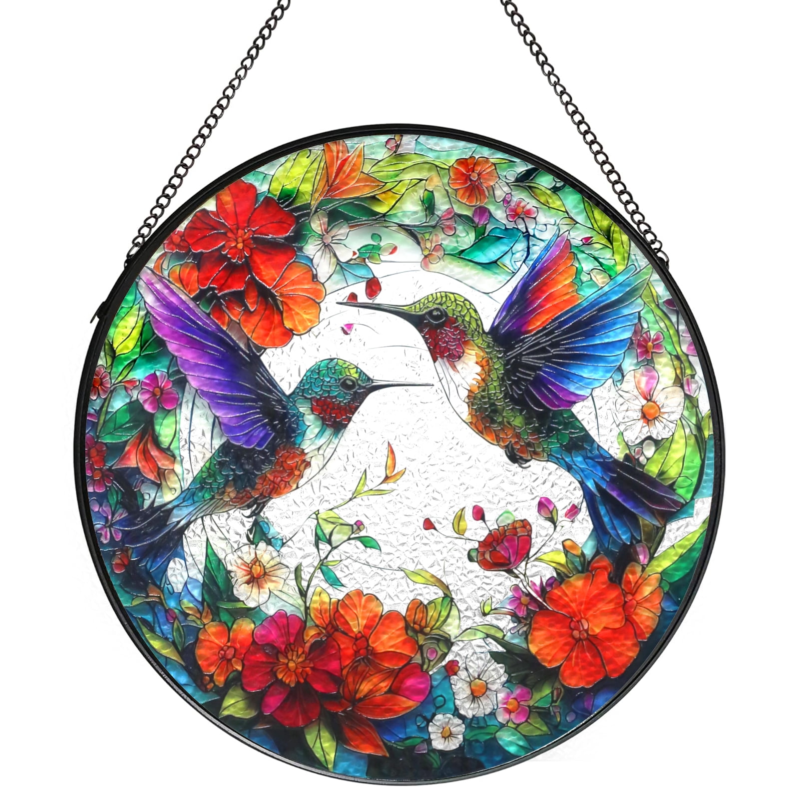 Hummingbird Suncatcher, Meafeng 7.87" Stained Glass Window Hanging ...