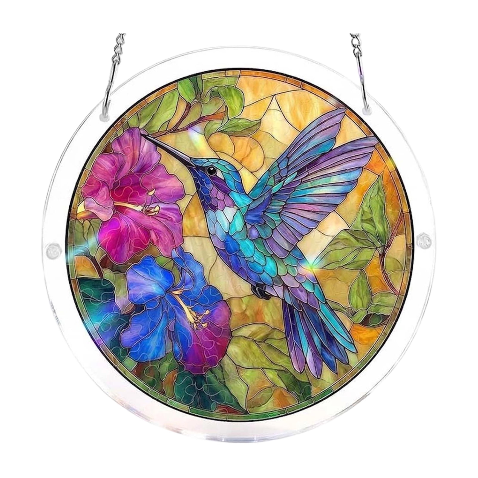 Hummingbird Suncatcher Window Hanging, Round Acrylic Puzzles Garden ...