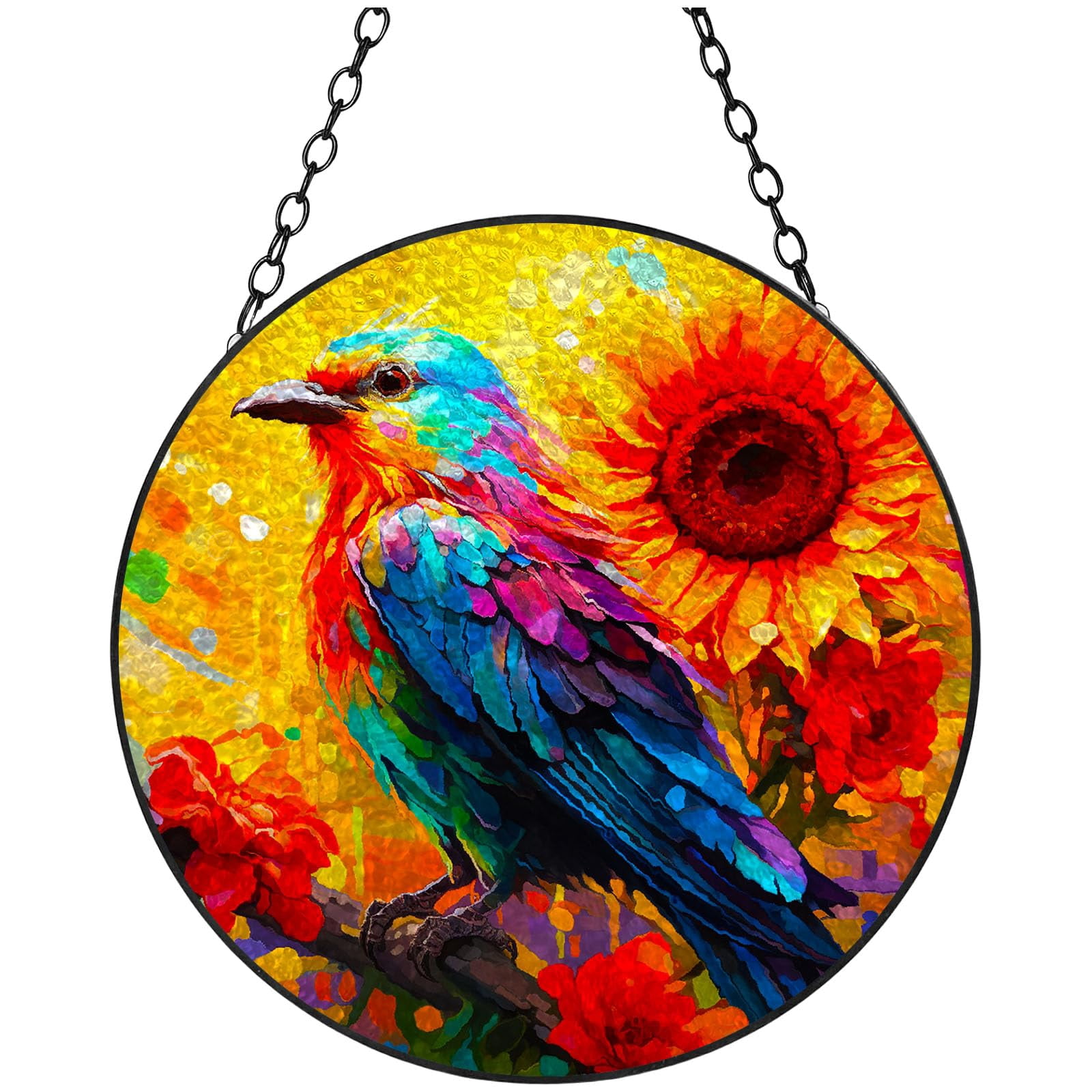 Hummingbird Sunset Sunflowers Stained Glass Suncatcher Handmade Window ...