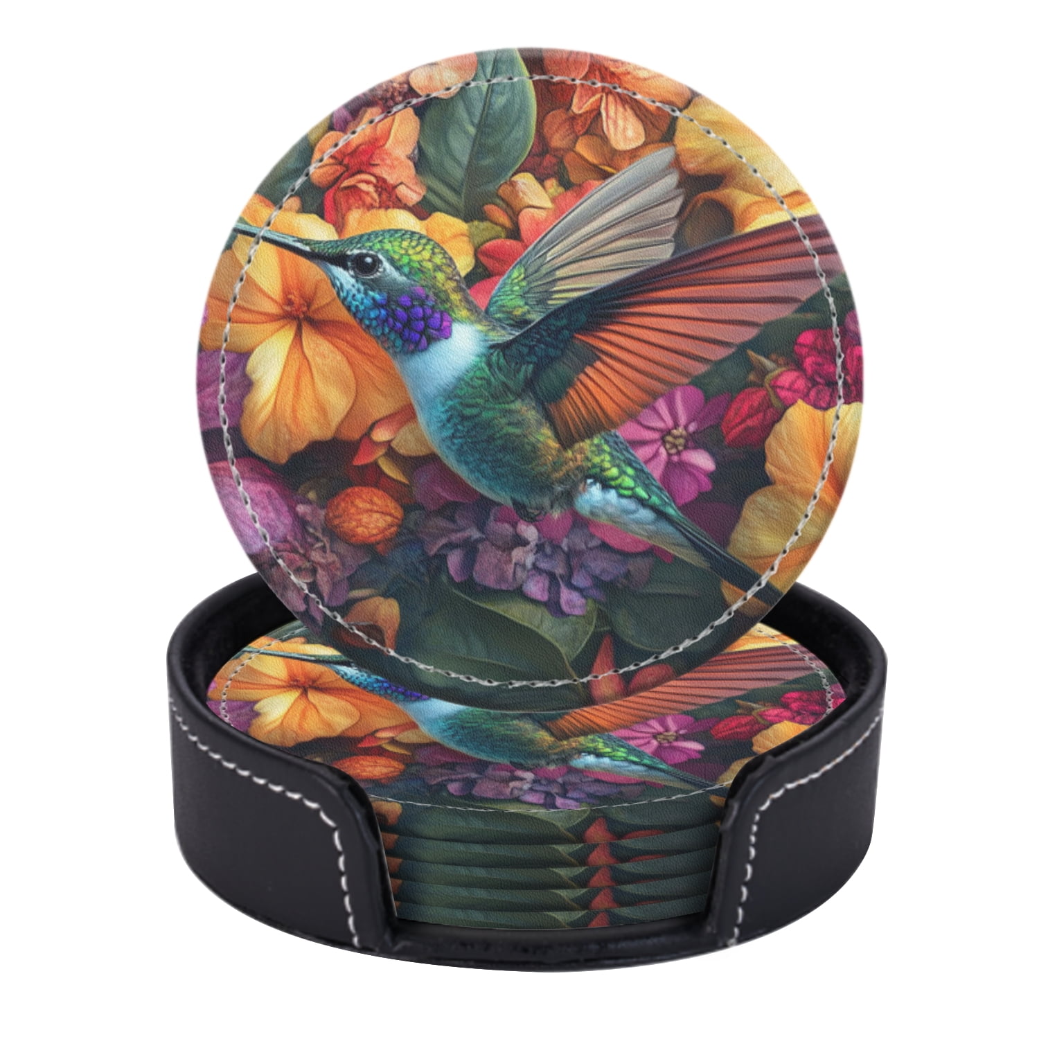 PU Leather Coasters for Drinks Bar Beer,Set of 6 with Holder,Round ...