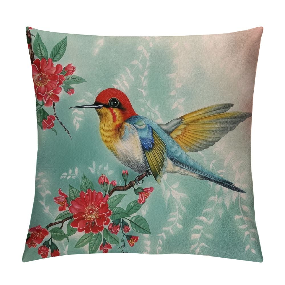 Hummingbird Throw Pillow Cushion Cover, Hummingbird is Flying with ...