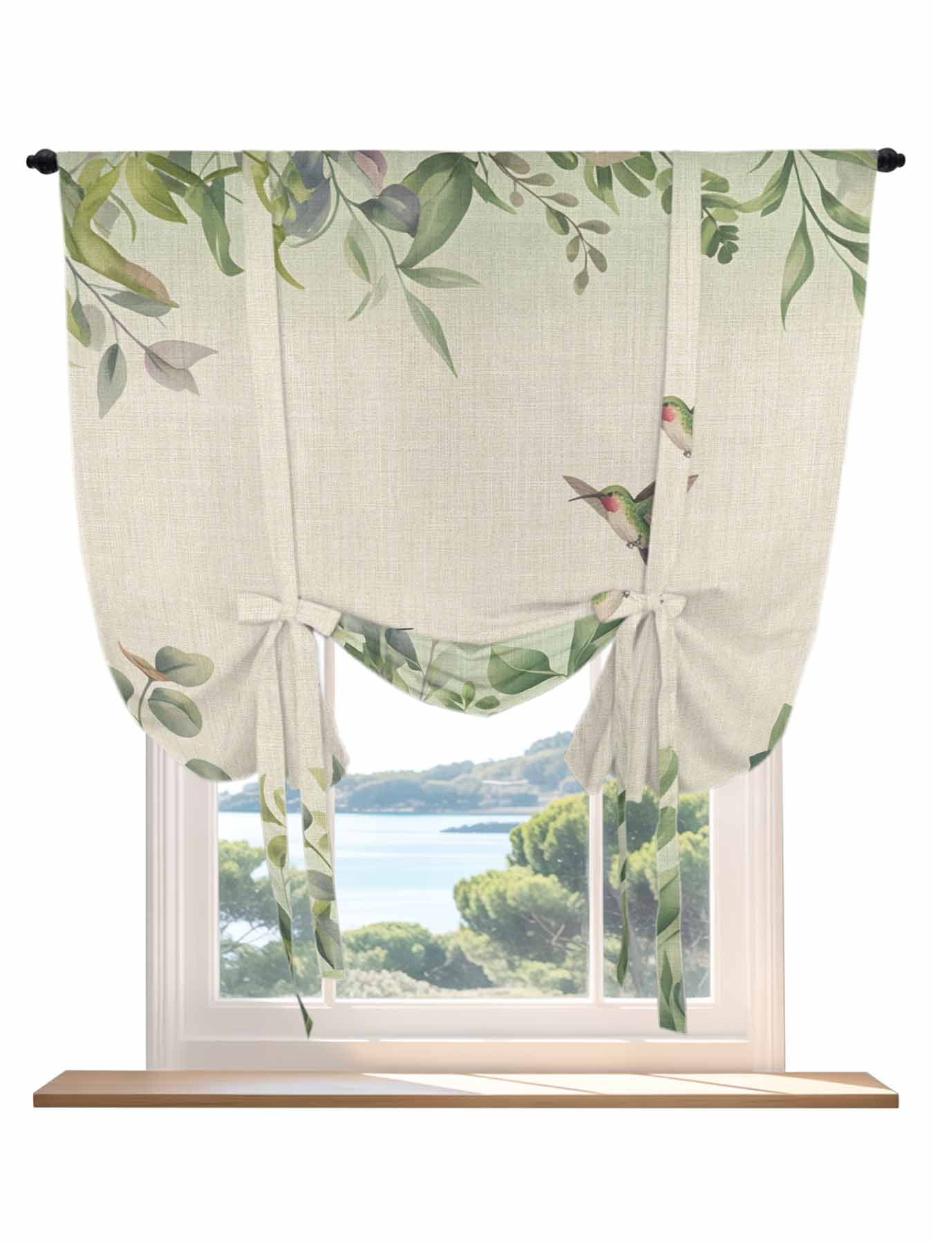 Hummingbird Tie Up Curtains for Windows 45 Inch Length Balloon Curtains ...