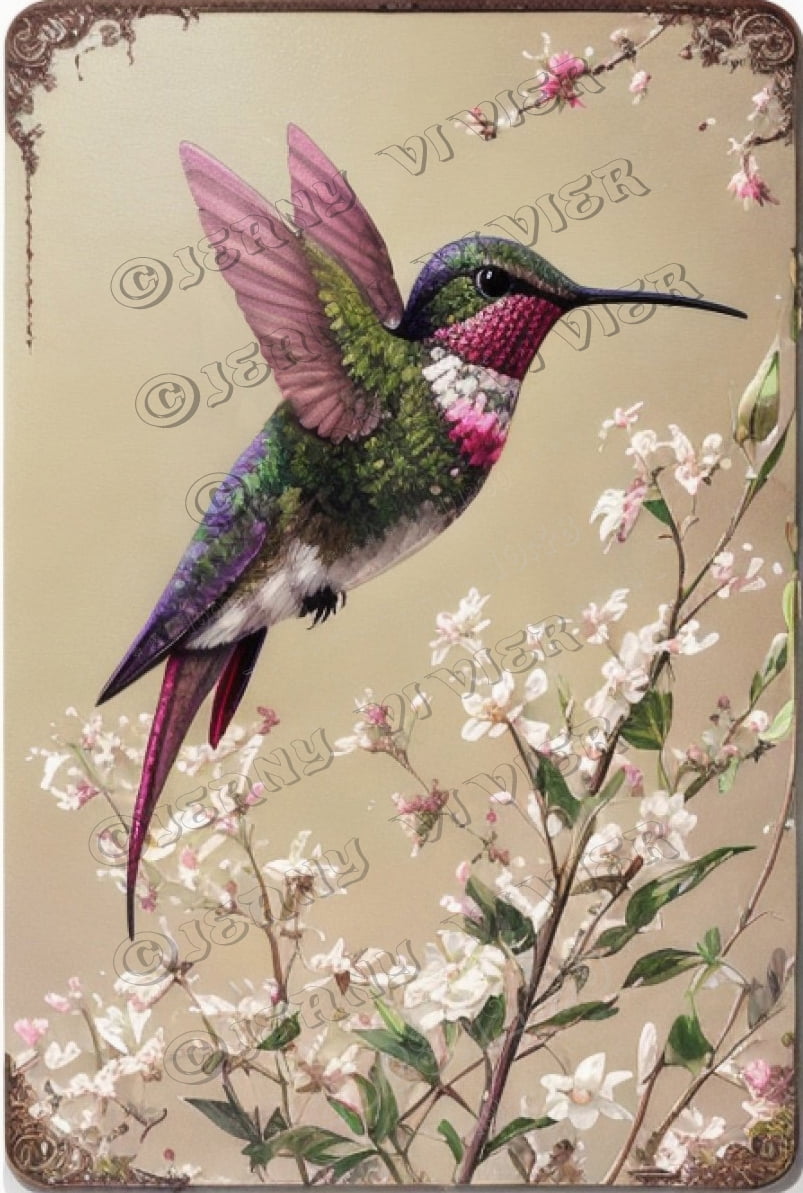 Hummingbird Tin Sign Lovely Bird Elegance Floral Vintage Metal Tin ...