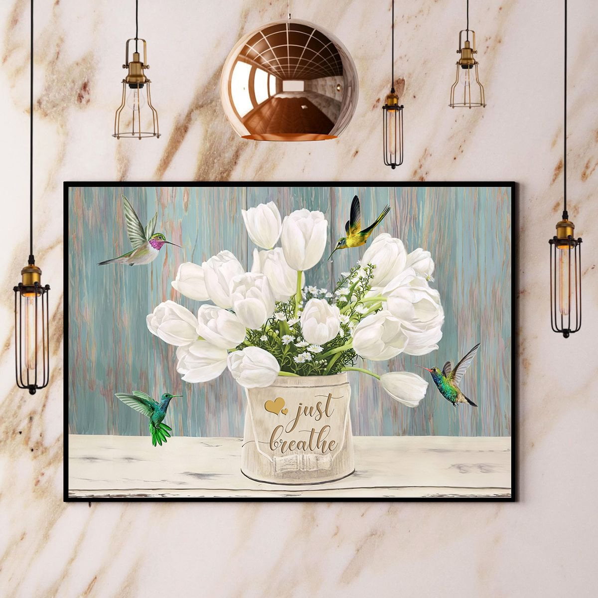 Hummingbird Tulip Flower Just Breathe Poster No Frame Matte Wall Art ...