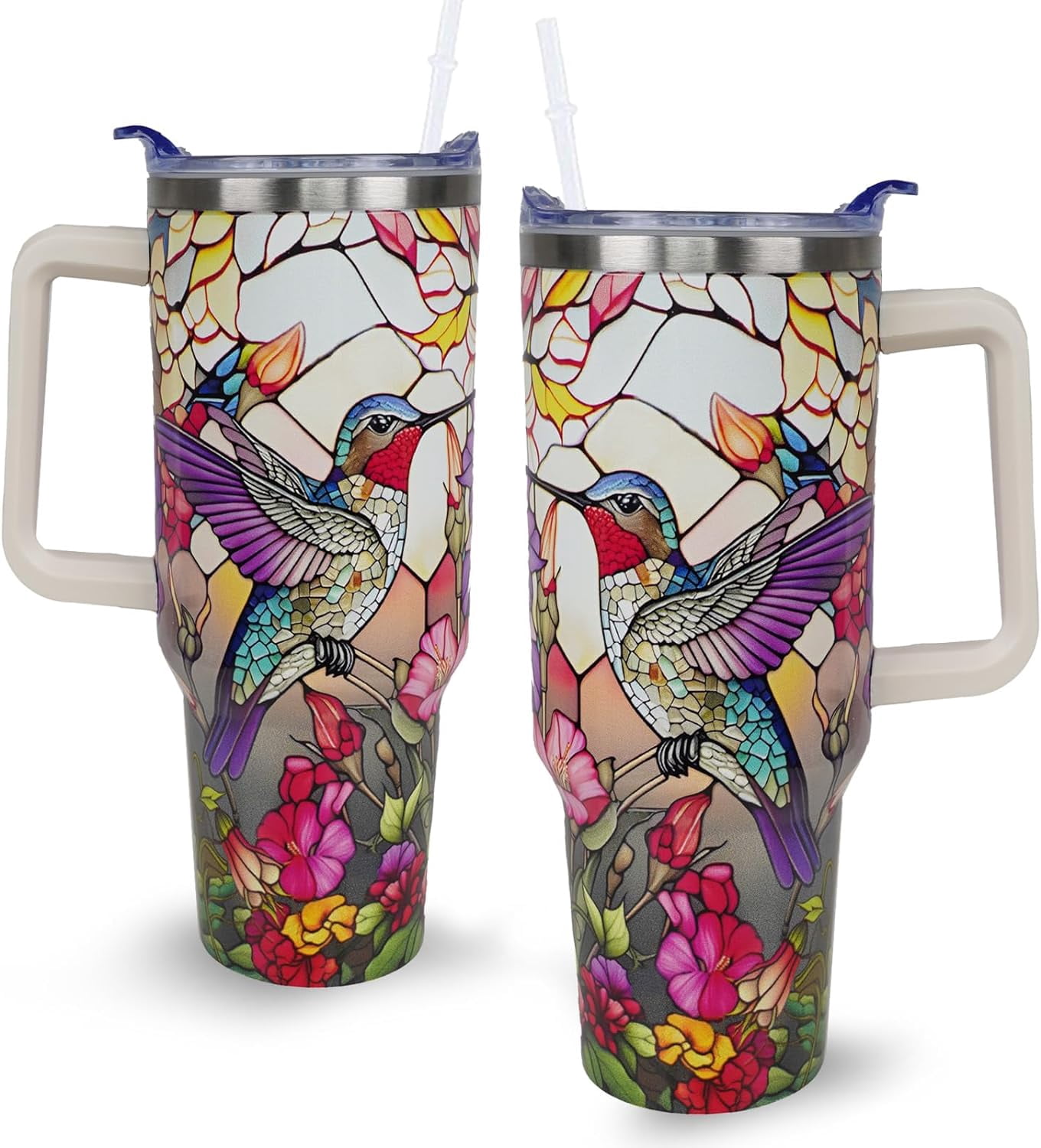 Hummingbird Tumbler 40 oz Tumbler with Handle and Straw Lid Leak Proof ...