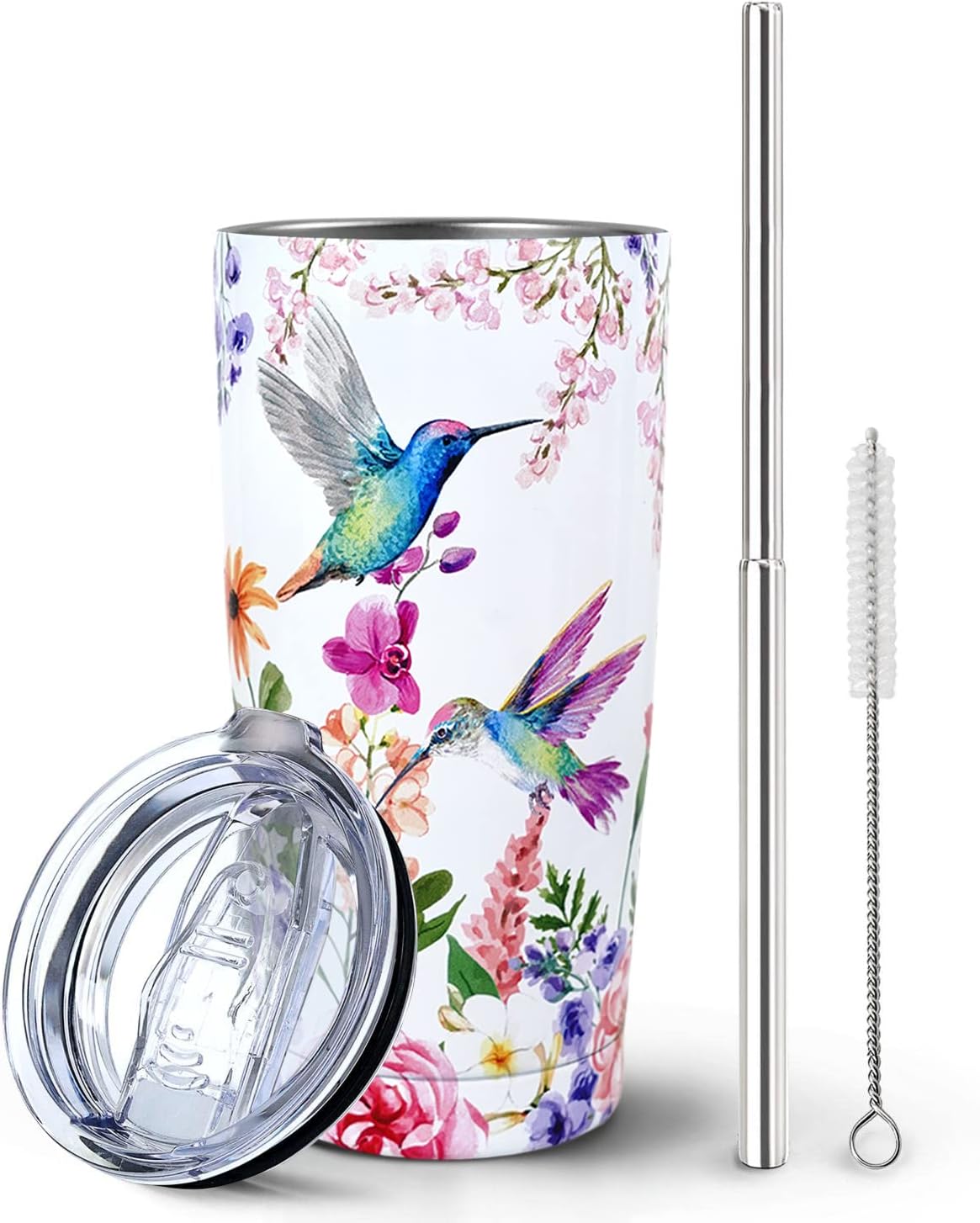Hummingbird Tumbler with Lid and Straw, Floral Hummingbird Gifts for ...