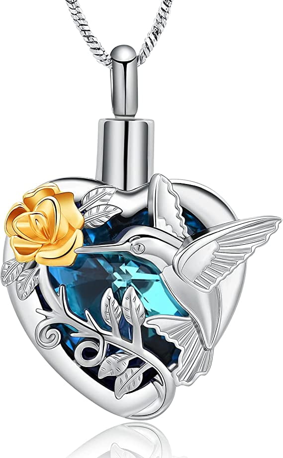 Hearbeingt Hummingbird Memorial Locket Necklace for Ashes, Crystal ...